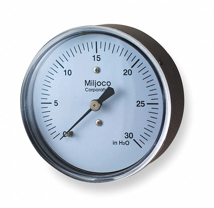 MILJOCO Pressure Gauge, 0 to 30 in wc Range, 1/4 in MNPT, ±1.50% Gauge Accuracy - 2RHJ2 ...