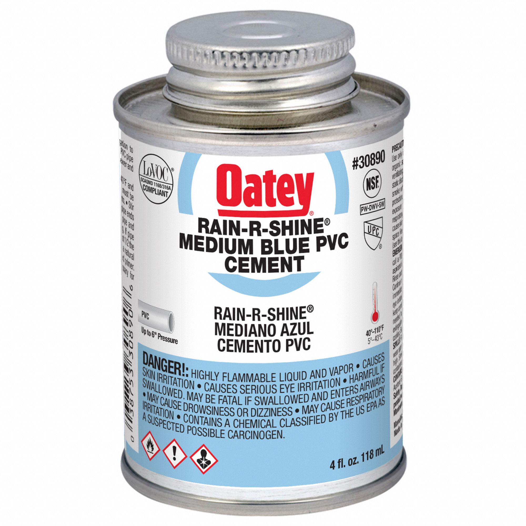 OATEY Cemento PVC,Azul,4 oz. - Pegamentos y Limpiadores de Tubería ...