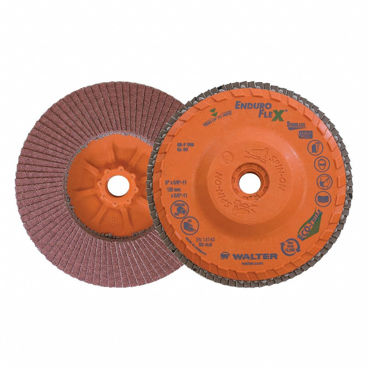 WALTER SURFACE TECHNOLOGIES, Type 27, 5" x 5/8"-11, Flap Disc - 804CG3 ...