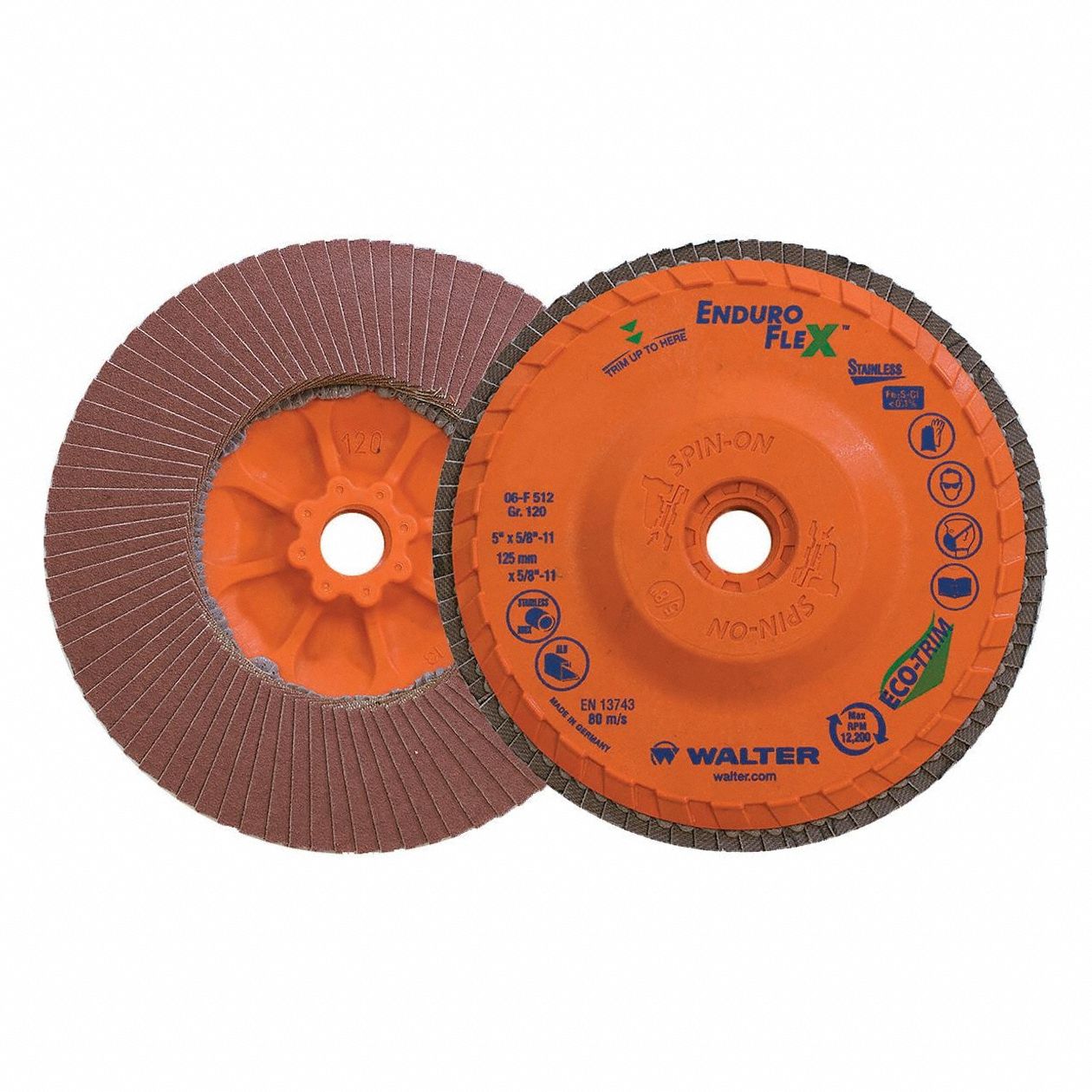 WALTER SURFACE TECHNOLOGIES, Type 27, 5" x 5/8"-11, Flap Disc - 804CG5 ...