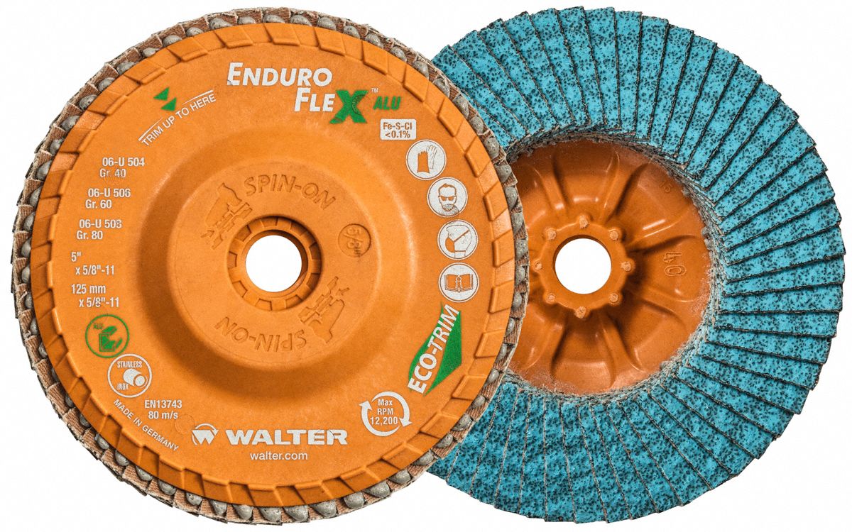 WALTER SURFACE TECHNOLOGIES, Type 27, 6" x 5/8"-11, Flap Disc Aluminum ...