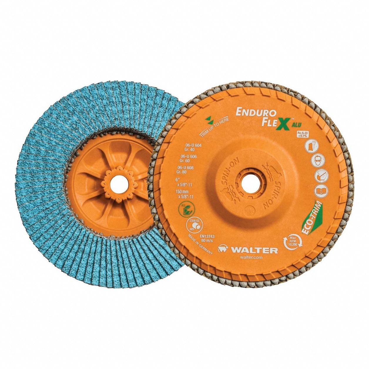 WALTER SURFACE TECHNOLOGIES, Type 27, 6" x 5/8"-11, Flap Disc Aluminum ...