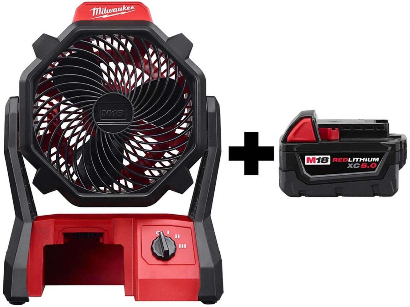 MILWAUKEE, M18, Battery Included, Jobsite Fan and Battery - 388RK9|0886 ...