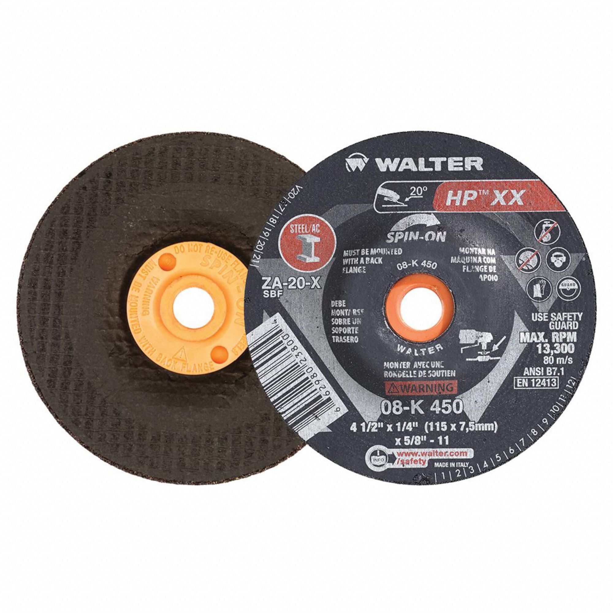 WALTER SURFACE TECHNOLOGIES, 1/4 in, Zirconia Alumina, Depressed Center ...
