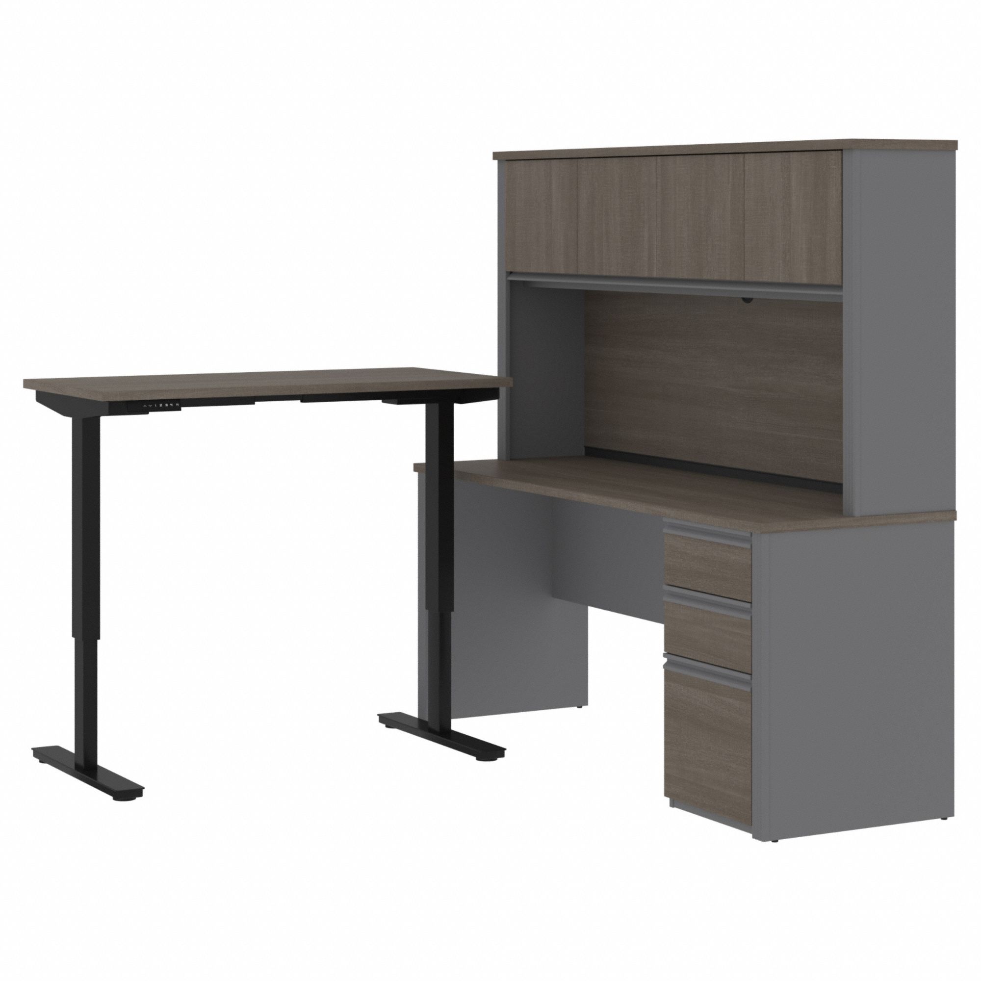 BESTAR, Bark Grey/Slate, 71 1/8 in Overall Wd, L-Shaped Office Desk ...