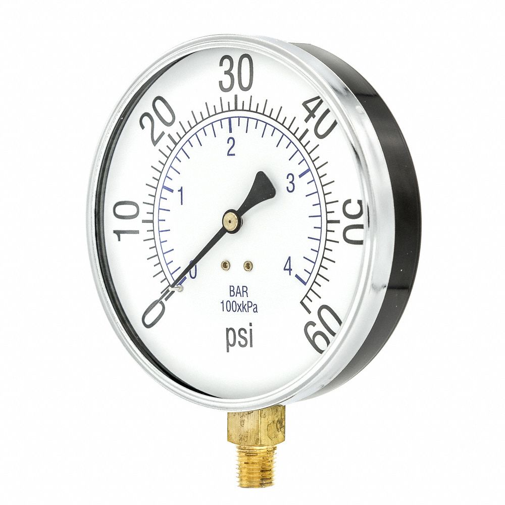 60 psi to 0 psi / Hg to 60 psi, 4 1/2 in Dial, Pressure Gauge - 859VX3|101D-454D - Grainger