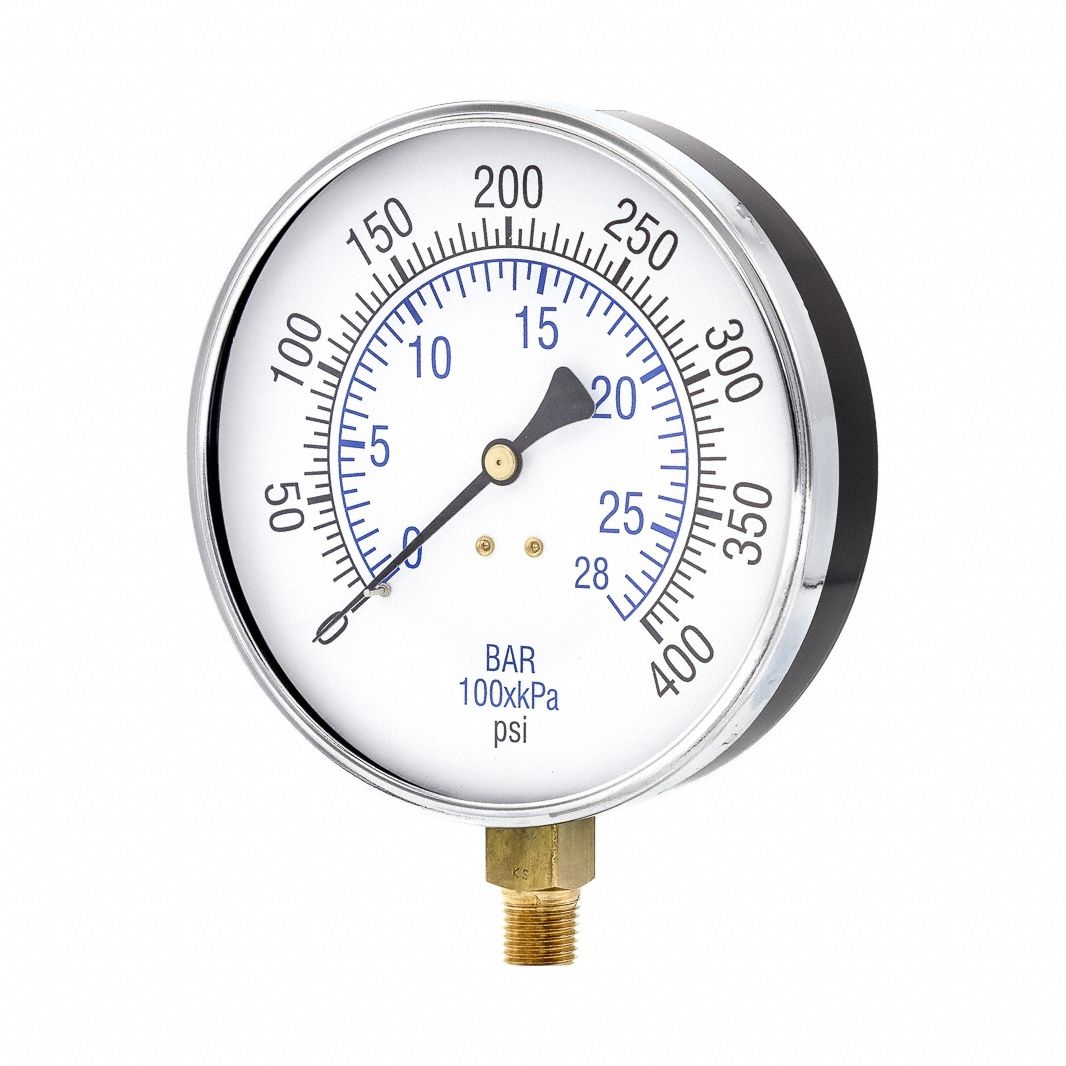 400 psi to 0 psi / Hg to 400 psi, 4 1/2 in Dial, Pressure Gauge - 859VX7|101D-454I - Grainger