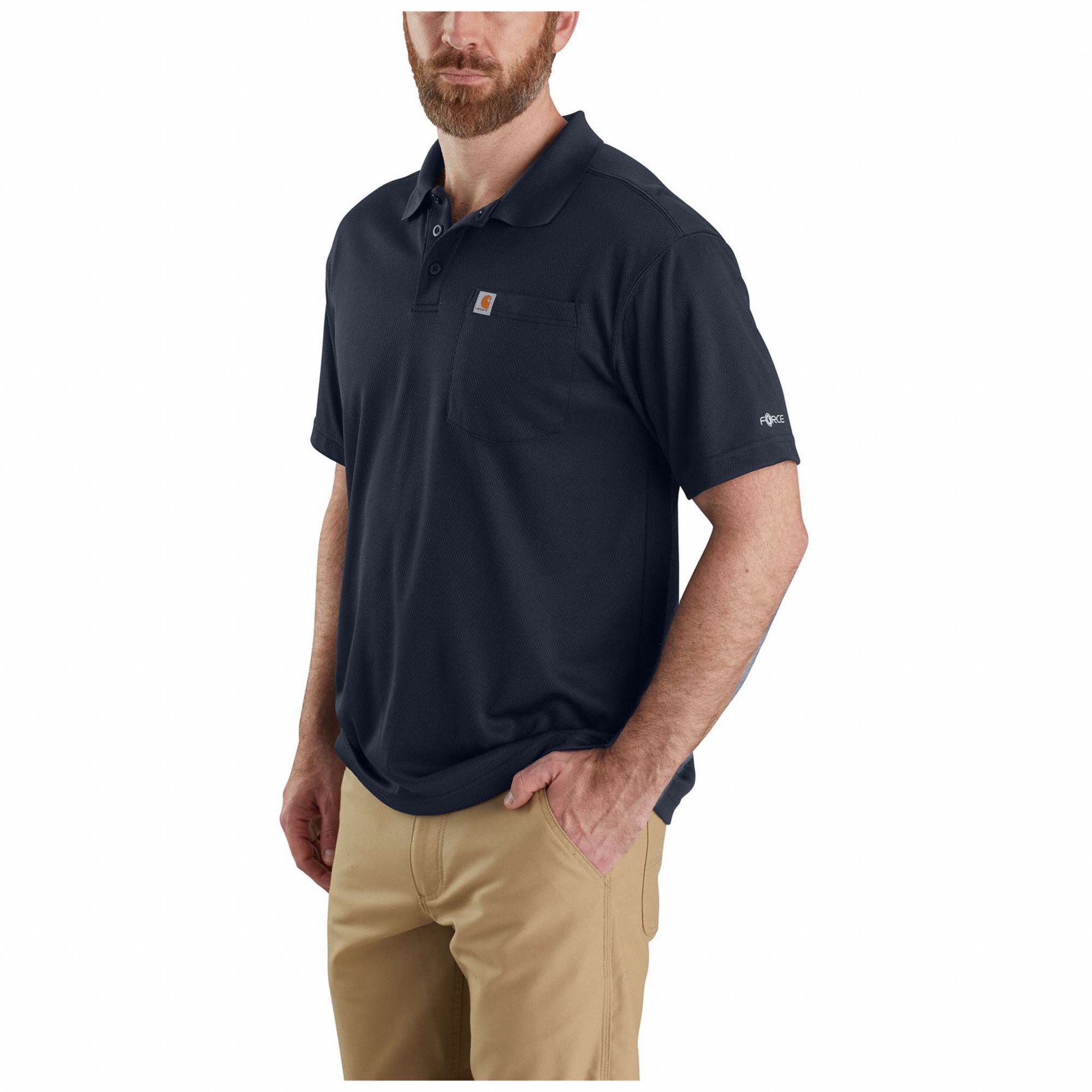 Lightweight Pocket Polo,Men's,Navy,L - Grainger