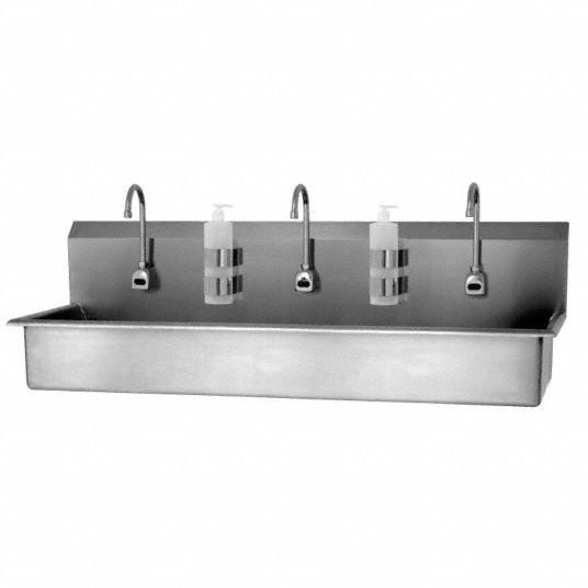 Stainless Steel Wash Station, With Faucet, Wall Mounting Type, Silver ...