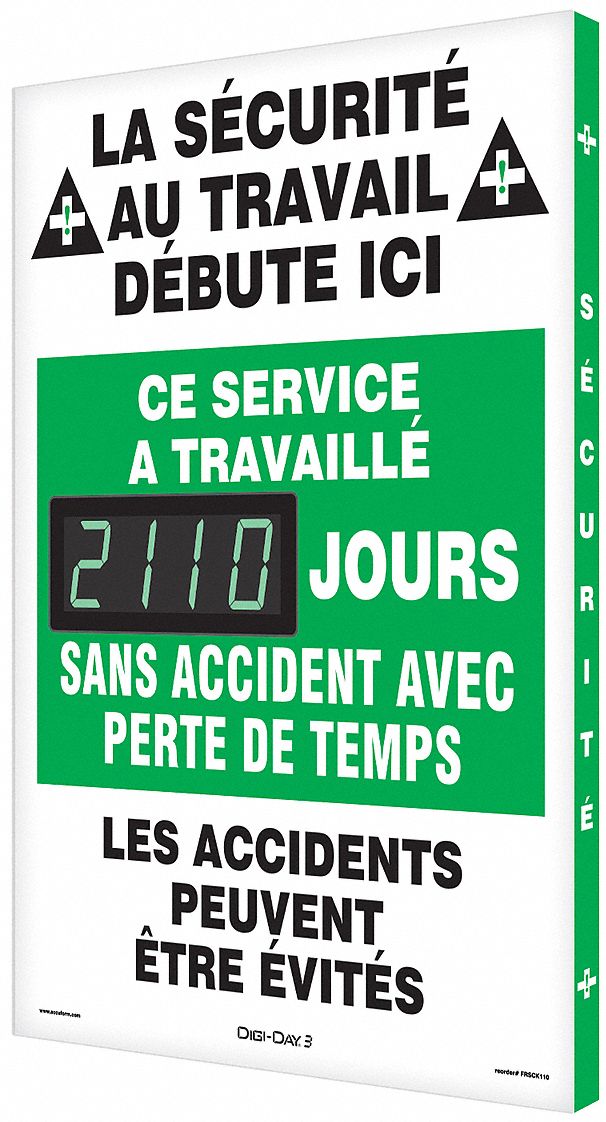 ACCUFORM SIGNS FRENCH SCOREBOARD, ON THE JOB SAFETY, AUTOMATIC, 4 ...