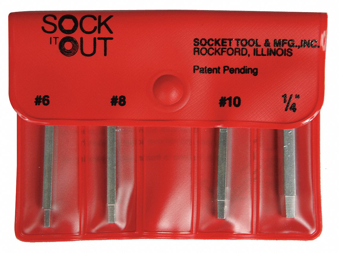 SOCK IT OUT, 4 Pc, #6, #8, #10, 1/4 in Capacity, Screw Extractor Set ...