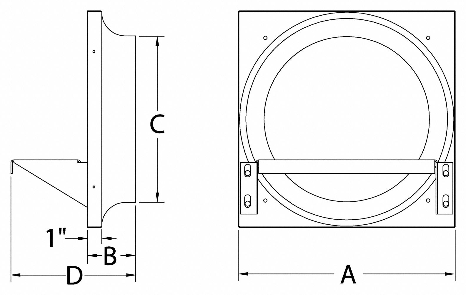 DAYTON Exhaust Fan Venturi Frame: Steel, For 16 in Blade Dia, 18 1/2 in ...