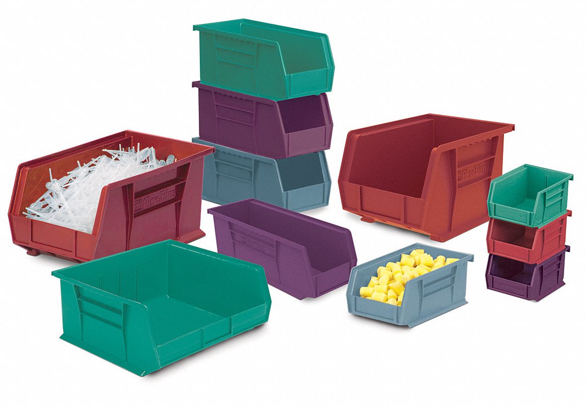 AKRO-MILS Hang and Stack Bin: 11 in x 10 7/8 in x 5 in, Purple, Label ...