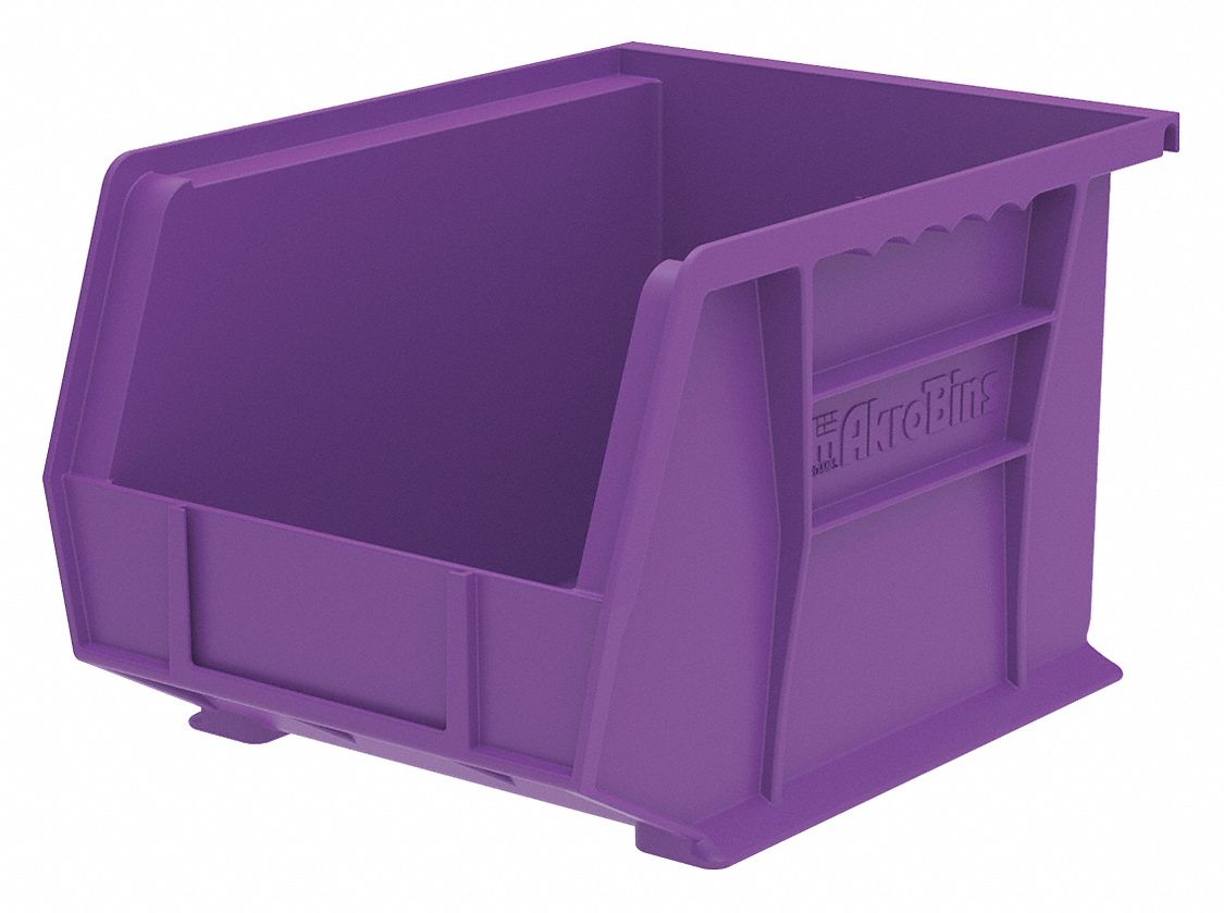 Hang and Stack Bin, Purple, 10 3/4 in Outside Length, 8 1/4 in Outside ...