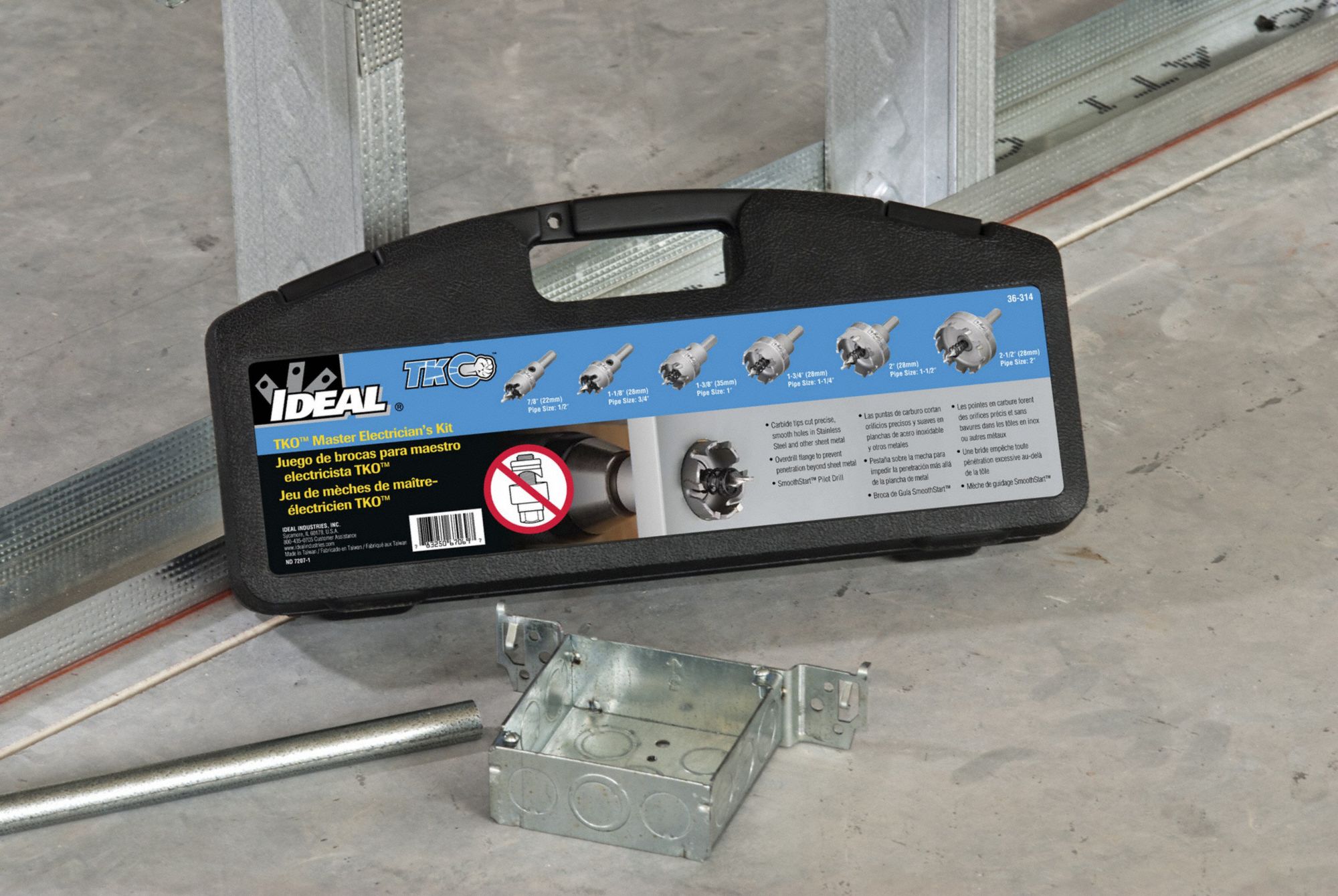 IDEAL Hole Cutter Kit: 8 Pieces, 7/8 in to 2 1/2 in Saw Size Range, 1/4 ...