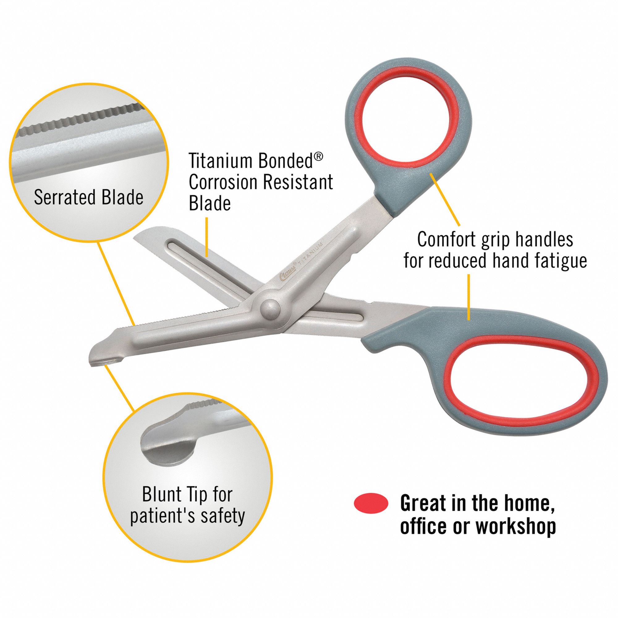 CLAUSS Fabric Shears: Ambidextrous, 7 in Overall Lg, Serrated, Titanium ...