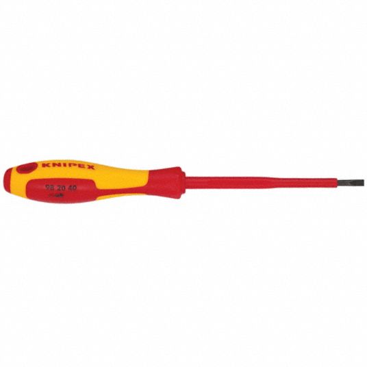 KNIPEX, 5/32 in Tip Size, Long Lg, Insulated Slotted Screwdriver ...