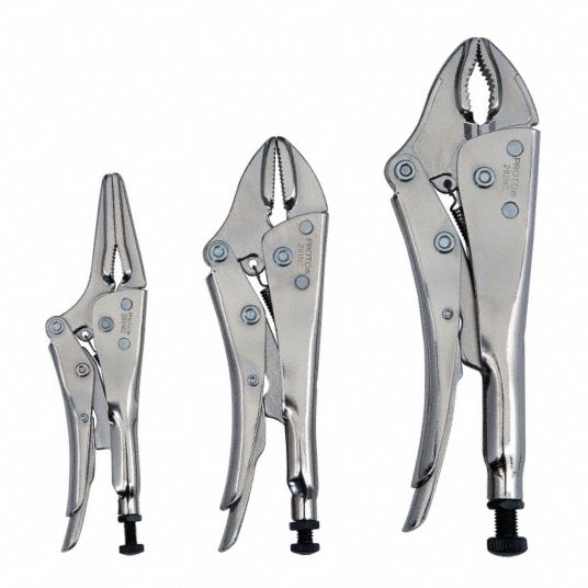 Curved, Plain Grip, Locking Pliers Set - 10G653|J299NC - Grainger