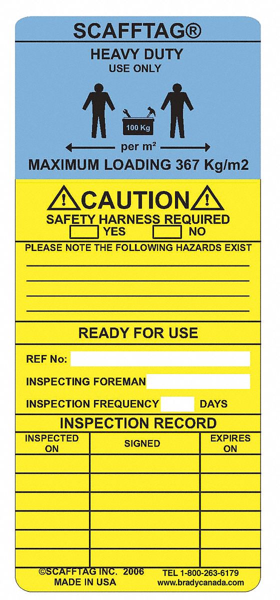 BRADY SCAFFTAG INS HEAVY DUTY CAUTION - 1005915 - BDY108349 | SCAF ...