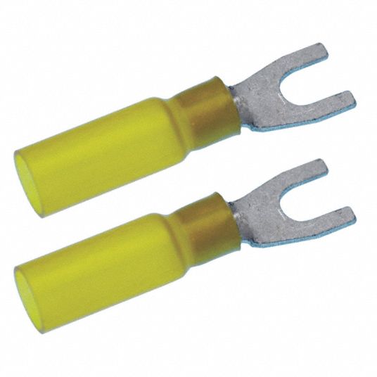TE CONNECTIVITY Fork Terminal: Yellow, Nylon, #8 Stud Size, 12 AWG – 10 ...