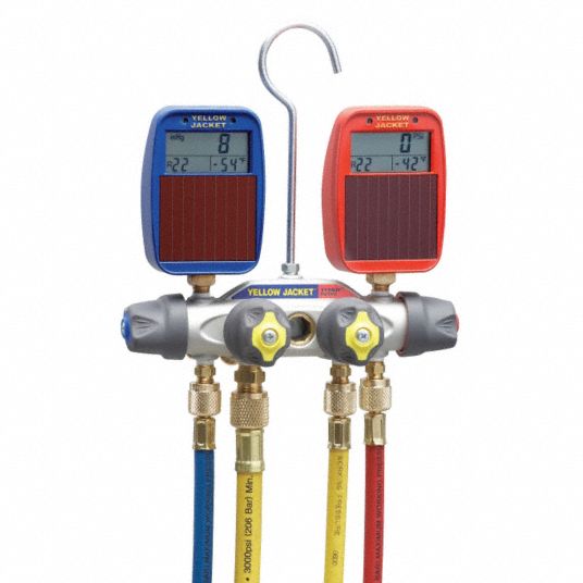 YELLOW JACKET, 4 Valves, 4 Hoses, Manifold Gauge Set - 10M814|49895 ...