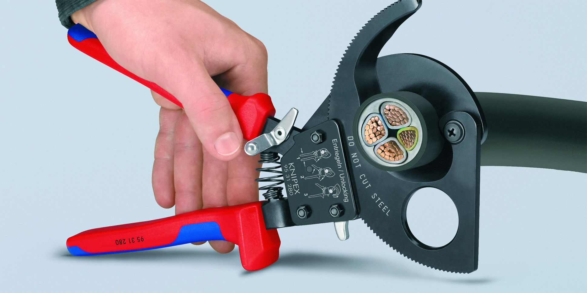 KNIPEX Ratchet Cable Cutter: Multi-Component, Shear, For 2 in Max Dia ...