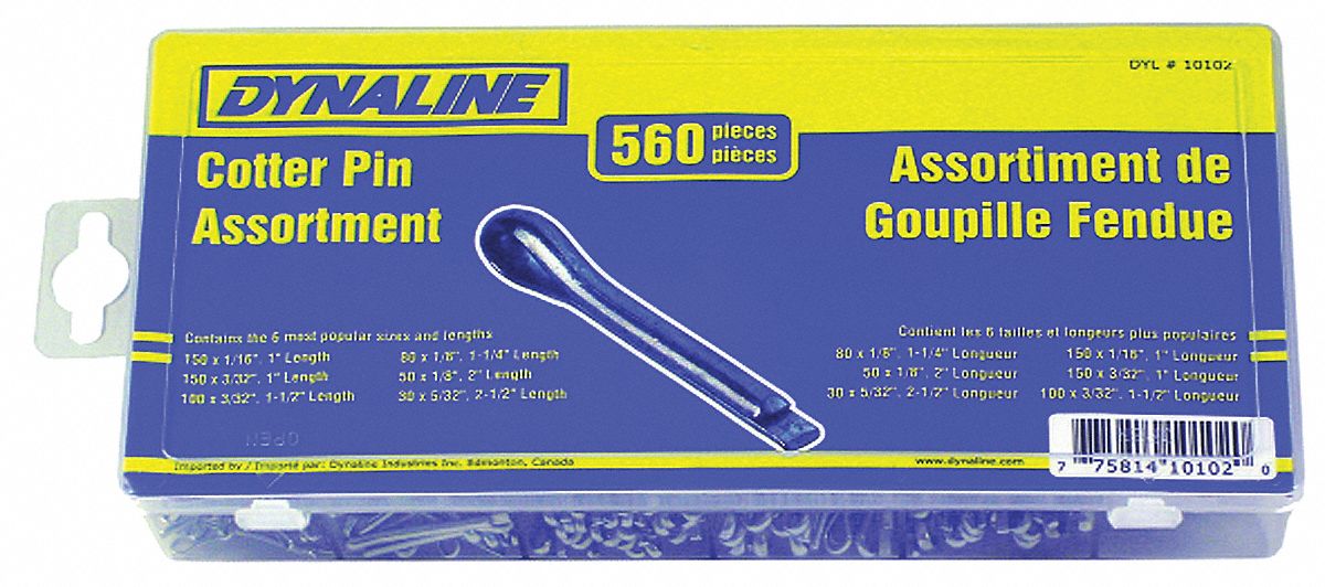 DYNALINE COTTER PINS KIT, 6 ASSORTED SIZES, PKG 500 - 12852 - DYL10102 ...