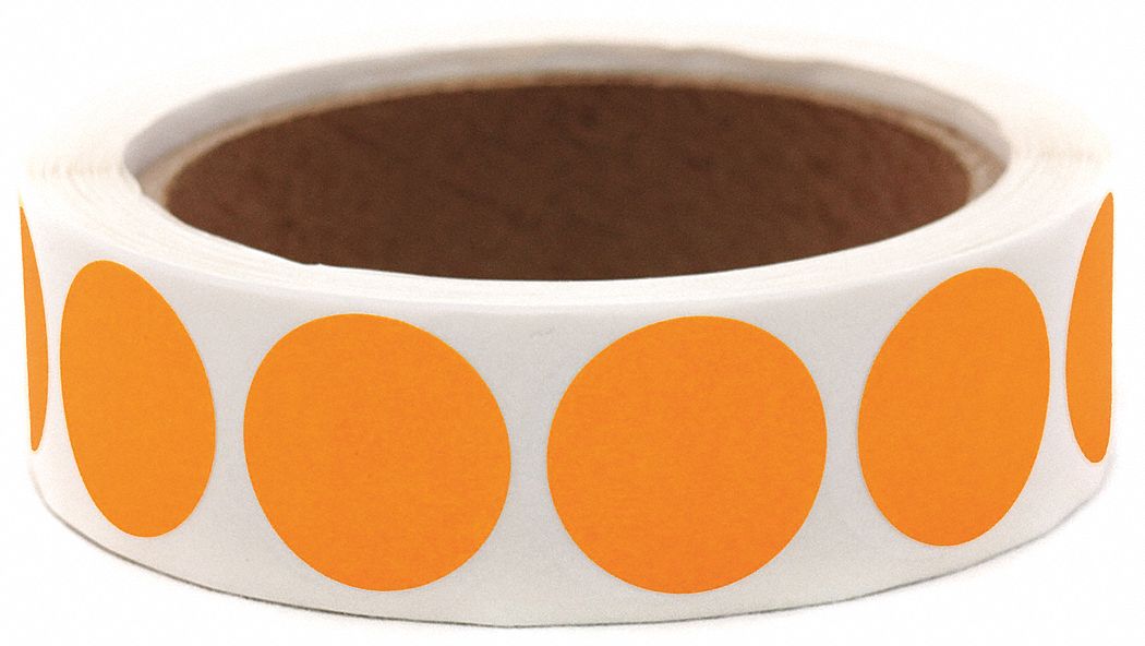 1 in Dia, Orange, Inventory Label - 10Y512|119-0004V - Grainger