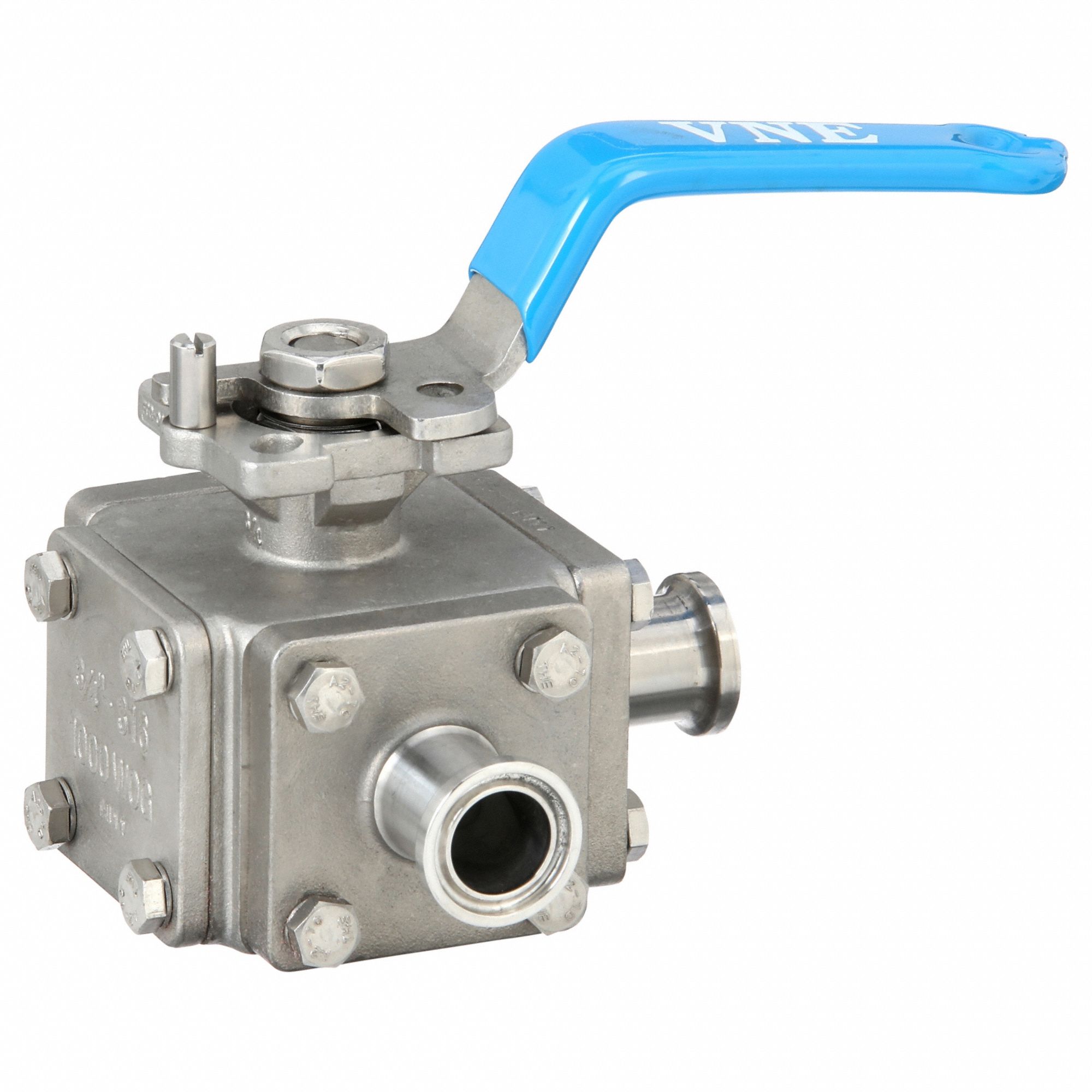VNE, 3/4 in, 316 Stainless Steel, Manual Three-Way Ball Valve - 11A438 ... VNE, 3/4 in, 316 Stainless Steel, Manual Three-Way Ball Valve - 11A438 ...