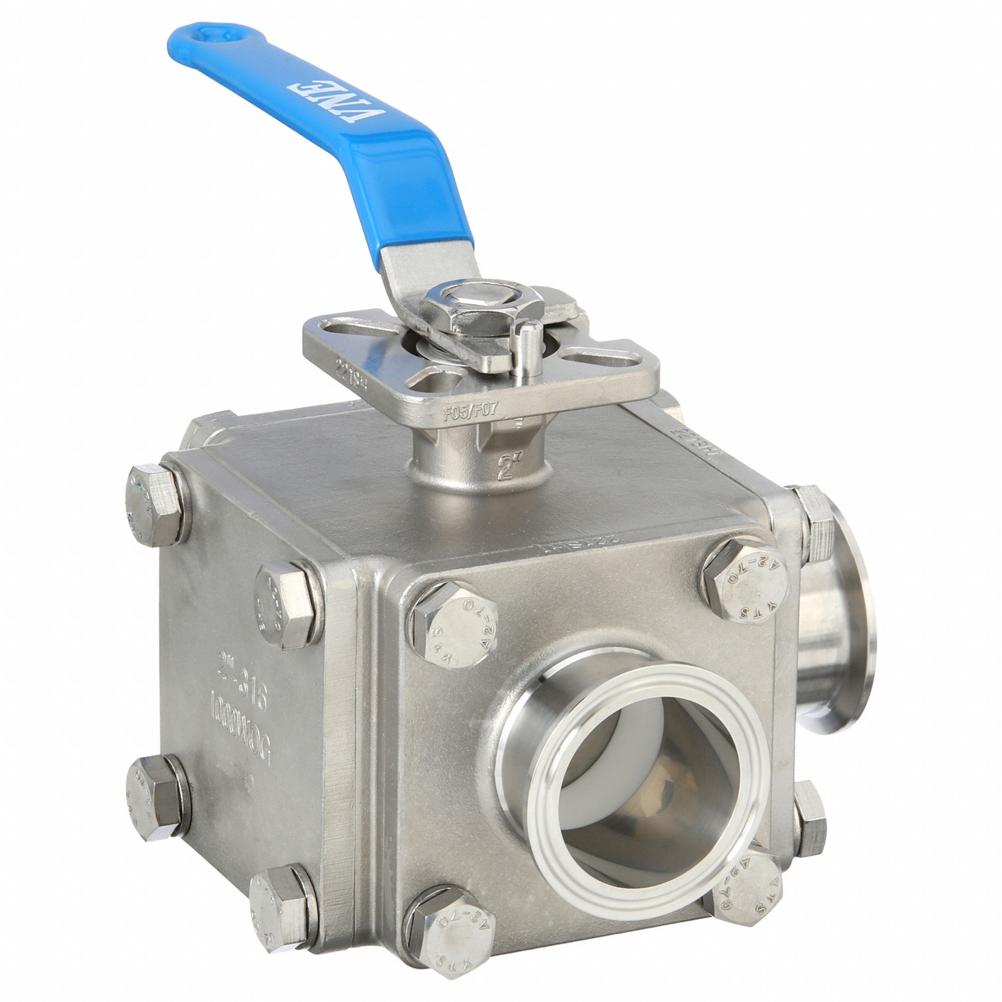 VNE, 2 in, 316 Stainless Steel, Manual Three-Way Ball Valve - 11A441 ...