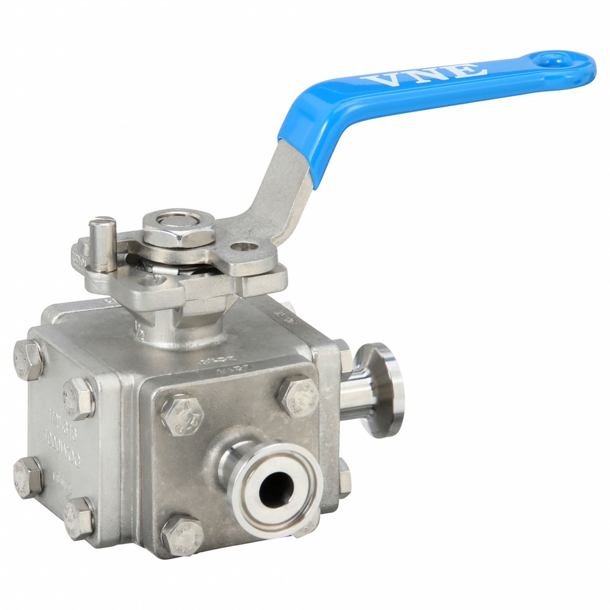 VNE, 1/2 in, 316 Stainless Steel, Manual Three-Way Ball Valve - 11A442 ... VNE, 1/2 in, 316 Stainless Steel, Manual Three-Way Ball Valve - 11A442 ...