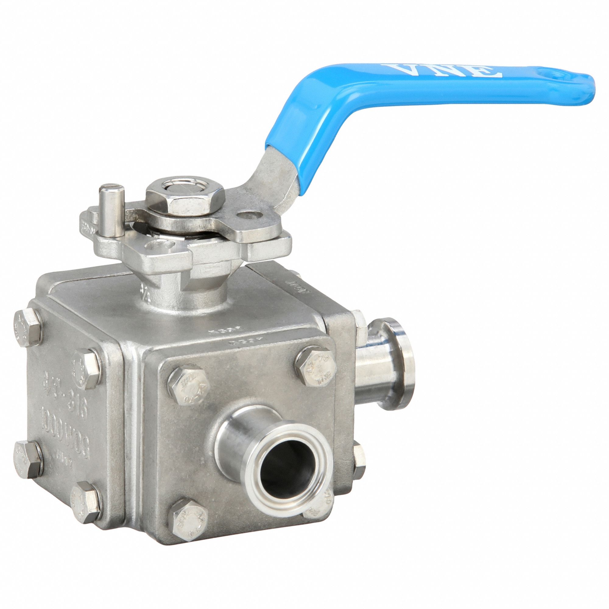 VNE, 3/4 in, 316 Stainless Steel, Manual Three-Way Ball Valve - 11A443 ... VNE, 3/4 in, 316 Stainless Steel, Manual Three-Way Ball Valve - 11A443 ...