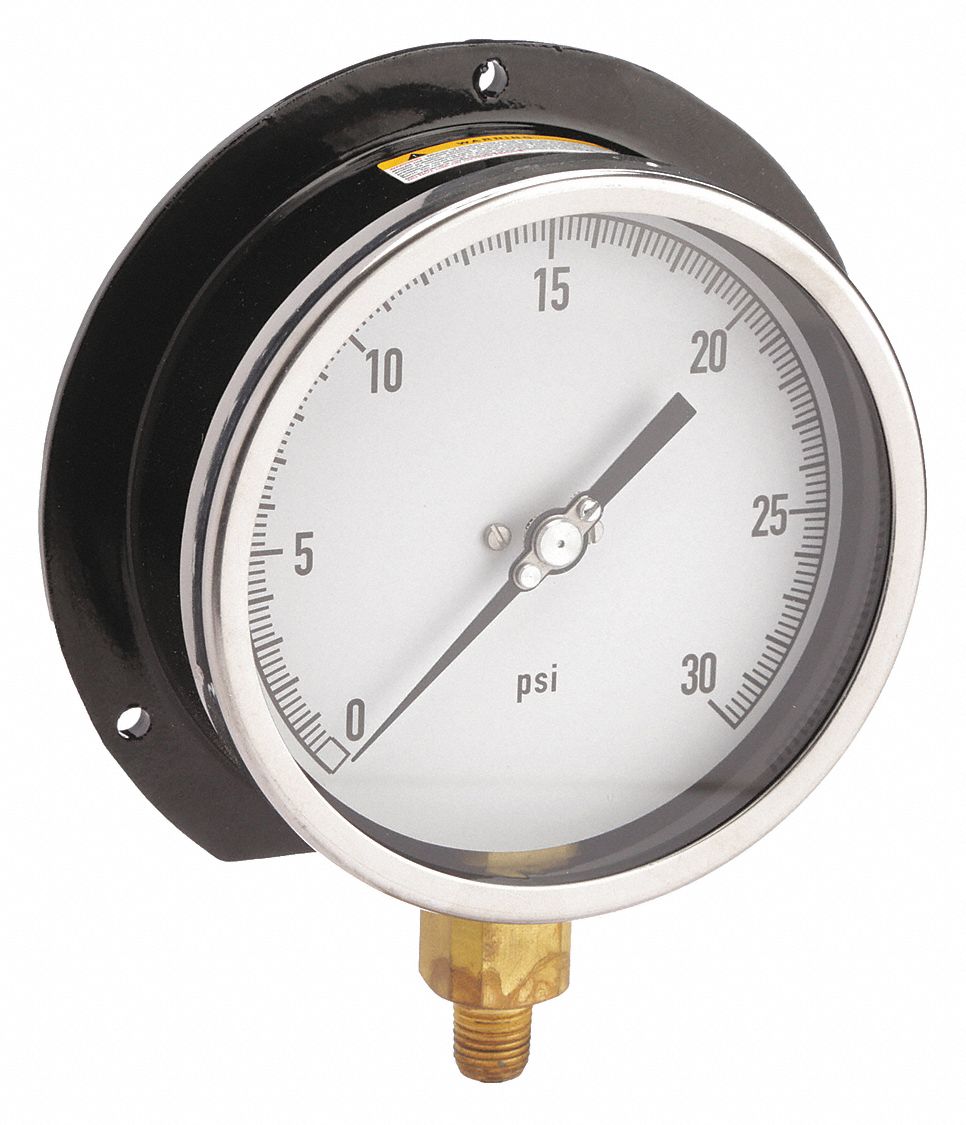Back Flange, 0 psi to 30 psi, Panel-Mount Pressure Gauge - 11A485 ...