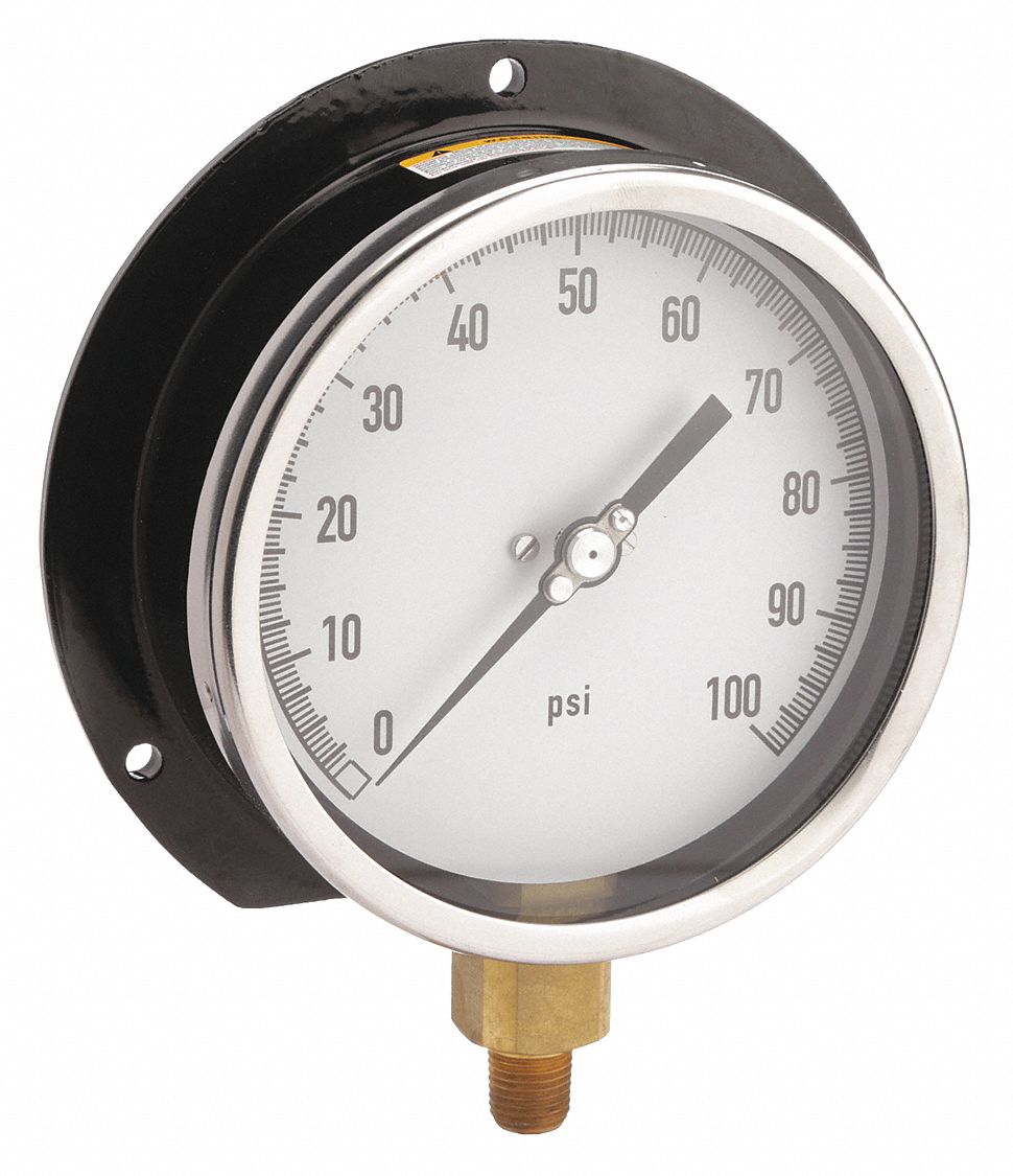 Back Flange, 0 psi to 100 psi, Panel-Mount Pressure Gauge - 11A487 ...