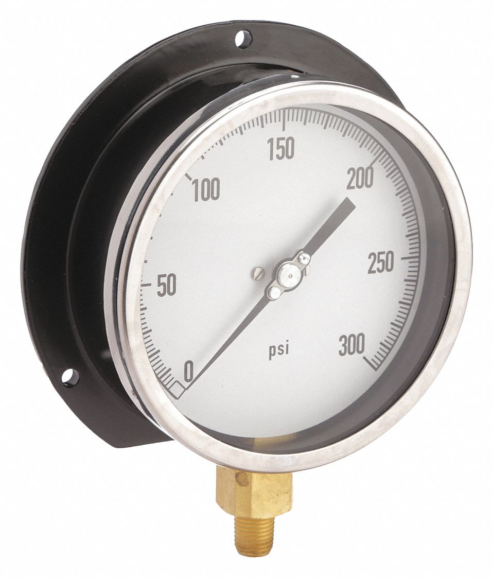 Back Flange, 0 psi to 300 psi, Panel-Mount Pressure Gauge - 11A490 ...