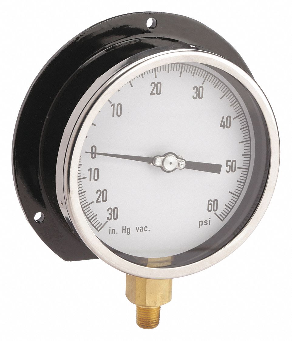 30 to 0 to 60 in Hg/psi, 4 1/2 in Dial, Process Compound Gauge - 11A493 ...