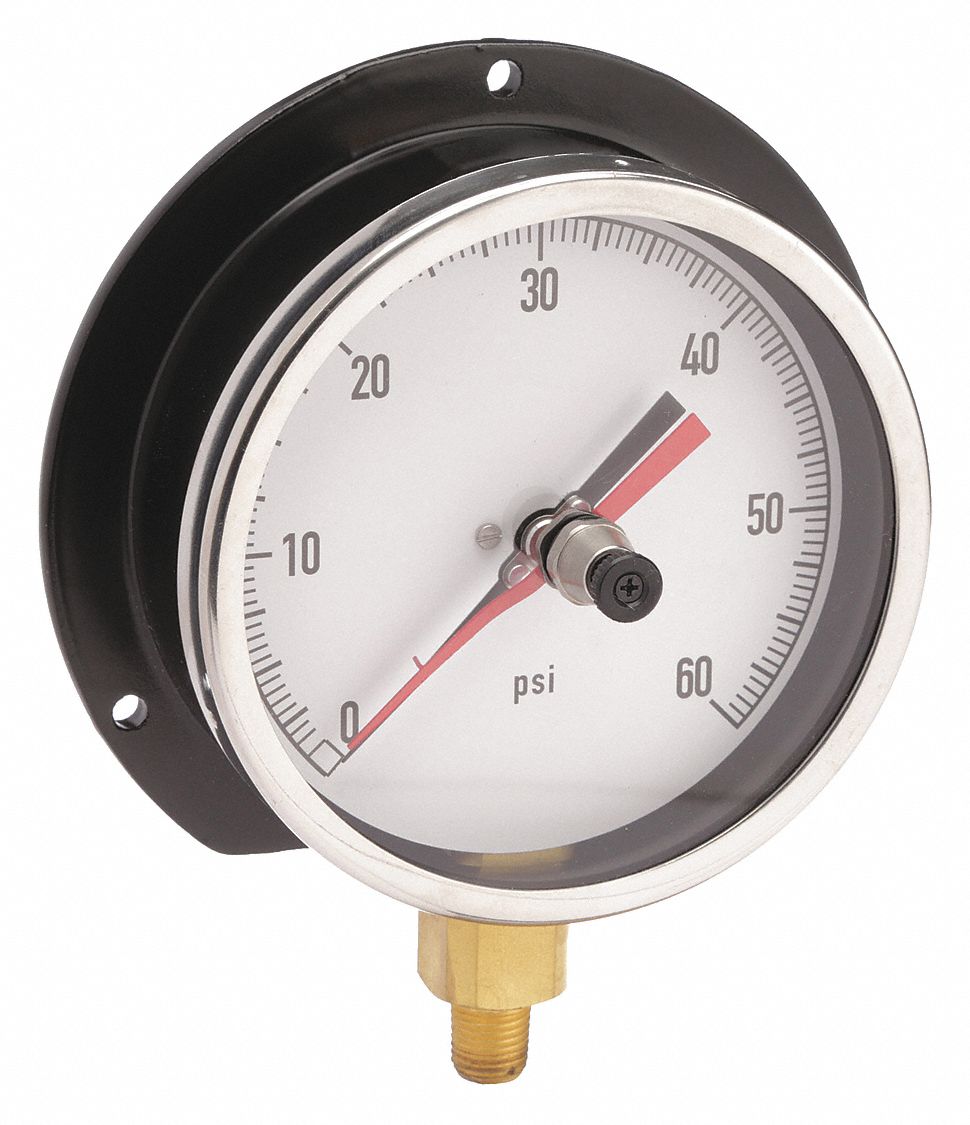 Back Flange, 0 psi to 60 psi, Panel-Mount Pressure Gauge - 11A497 ...