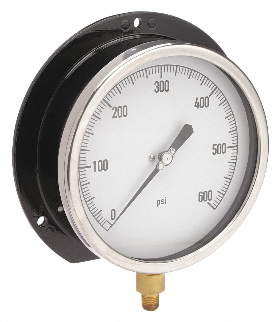 Back Flange, 0 psi to 600 psi, Panel-Mount Pressure Gauge - 11A521 ...