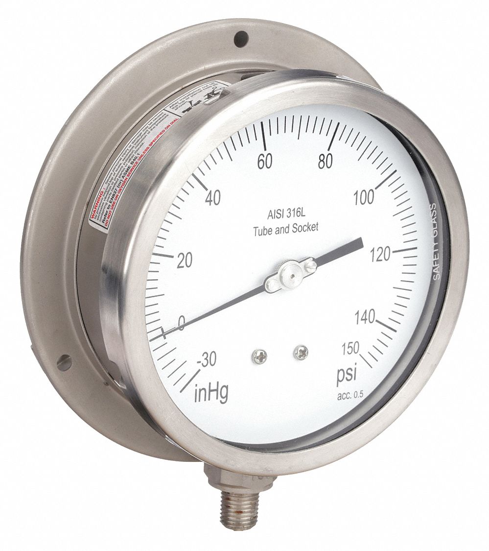 Back Flange, 0 psi to 150 psi, Panel-Mount Compound Gauge - 11A525 ...