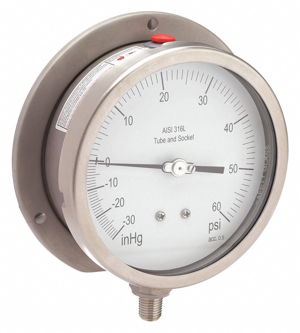 0 psi to 60 psi, 4 1/2 in Dial, Process Compound Gauge - 11A534|11A534 ...