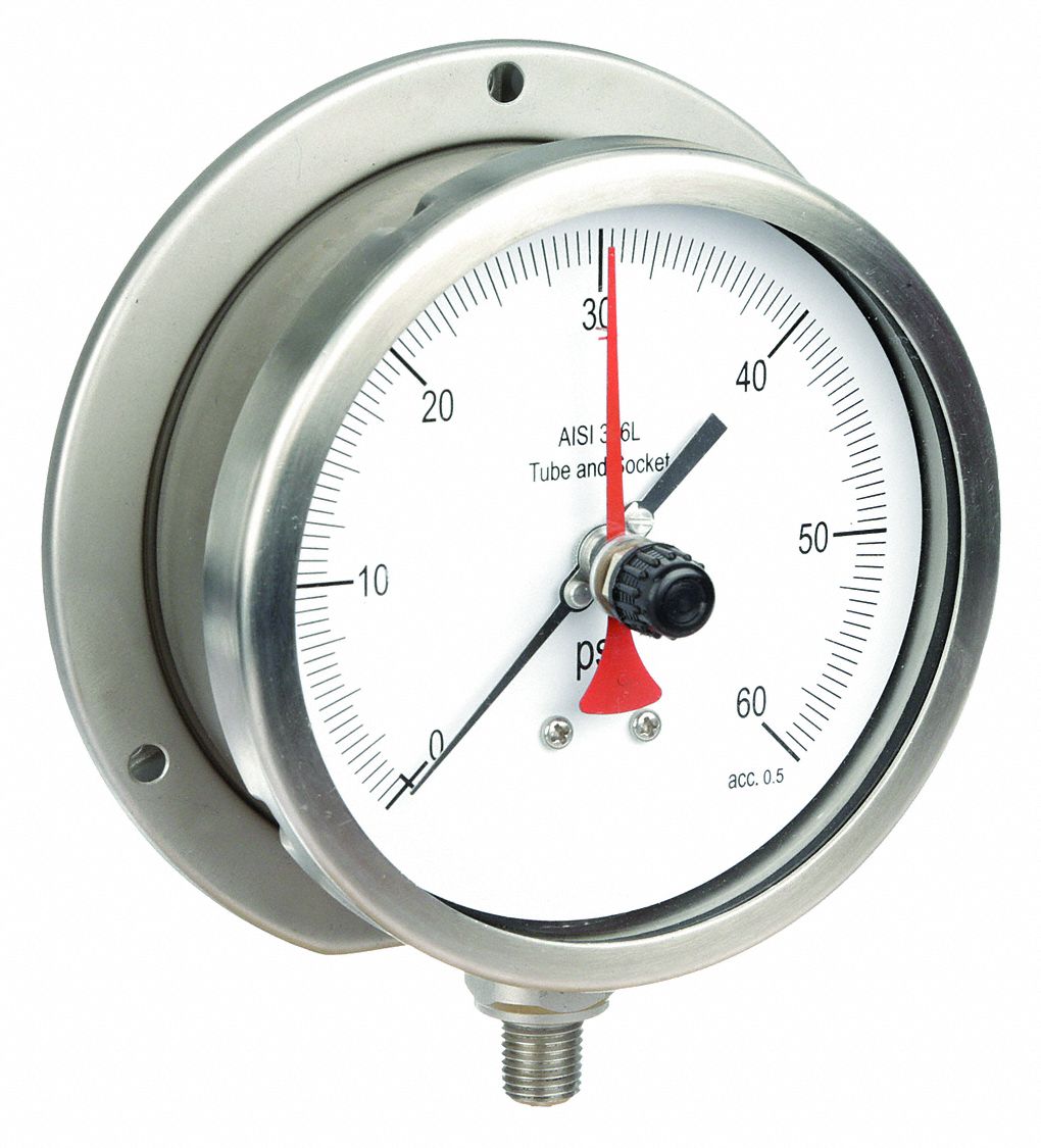 Back Flange, 0 psi to 60 psi, Panel-Mount Pressure Gauge - 11A538 ...