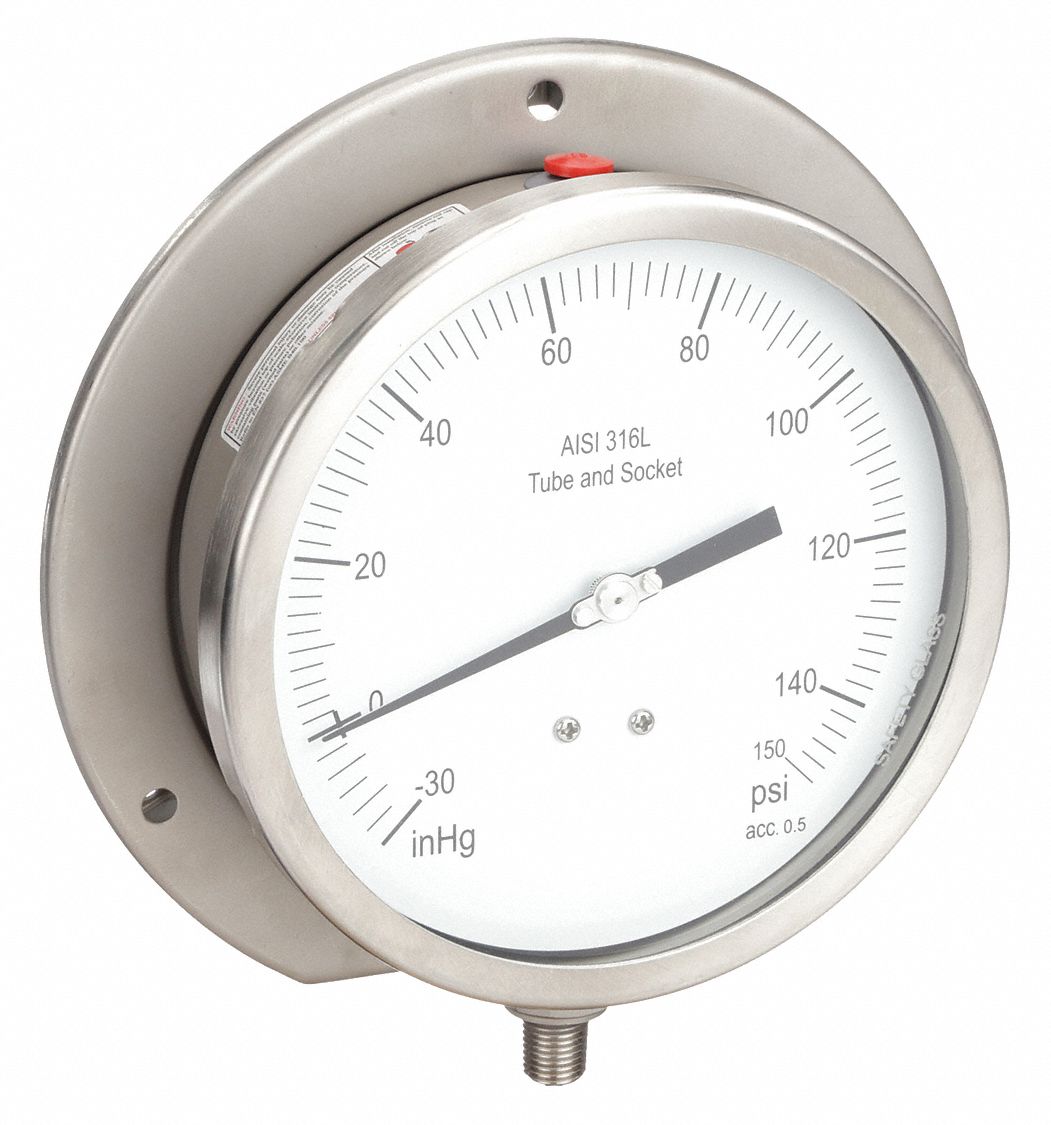 0 psi to 150 psi, 6 in Dial, Process Compound Gauge - 11A551|11A551 - Grainger