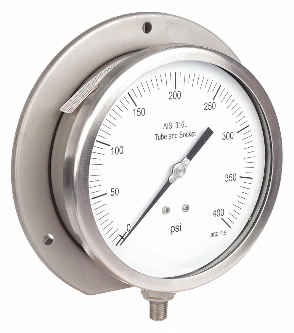 Back Flange, 0 psi to 400 psi, Panel-Mount Pressure Gauge - 11A560 ...