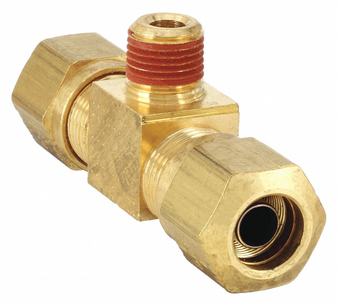 PARKER, 1/2 in OD x 1/4 in Pipe x 1/2 in OD Fitting Size, Brass, Compression Tee Fitting ...