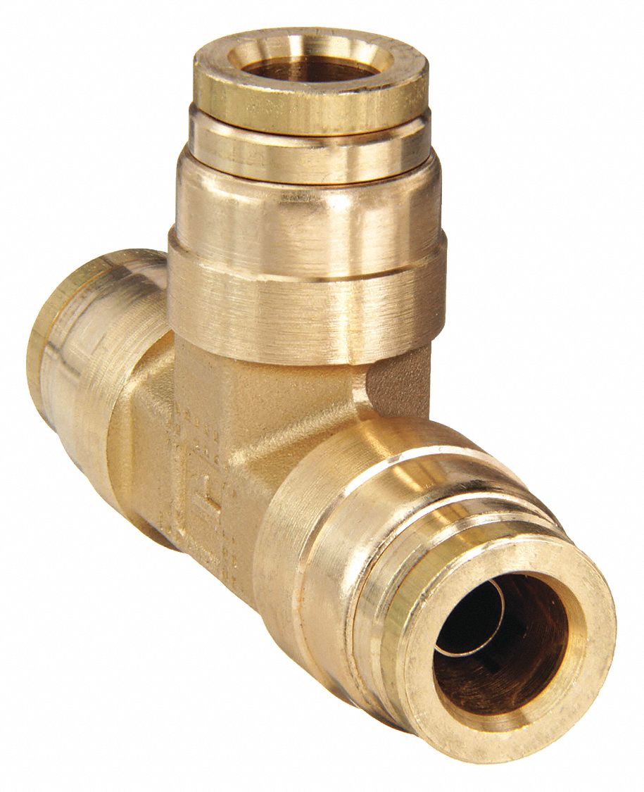 PARKER UNION TEE: BRASS, PUSH-TO-CONNECT X PUSH-TO-CONNECT X PUSH-TO-CONNECT, 2 13/32 IN L ...