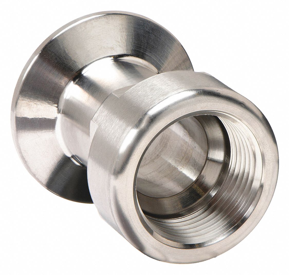 1 1/2 in OD x 1 1/2 in OD Size, Clamp/Threaded, Sanitary Fitting ...