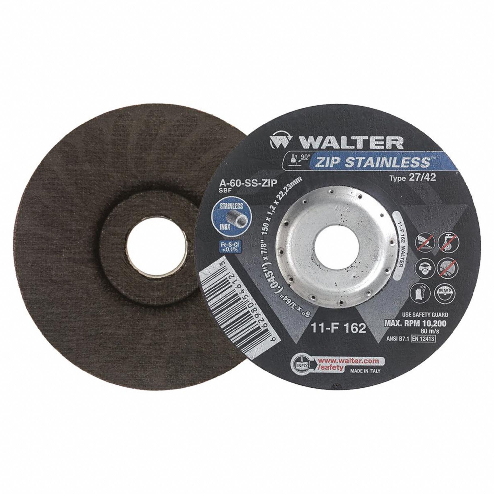 WALTER SURFACE TECHNOLOGIES, Type 27, 6" x 3/64" x 7/8", Depressed ...