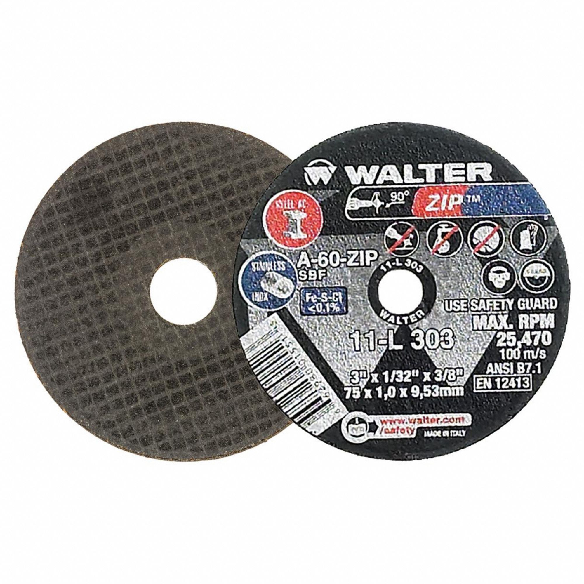 WALTER, Type 1, 3" x 1/32" x 3/8", Abrasive Cut-Off Wheel - 32WK74 ...