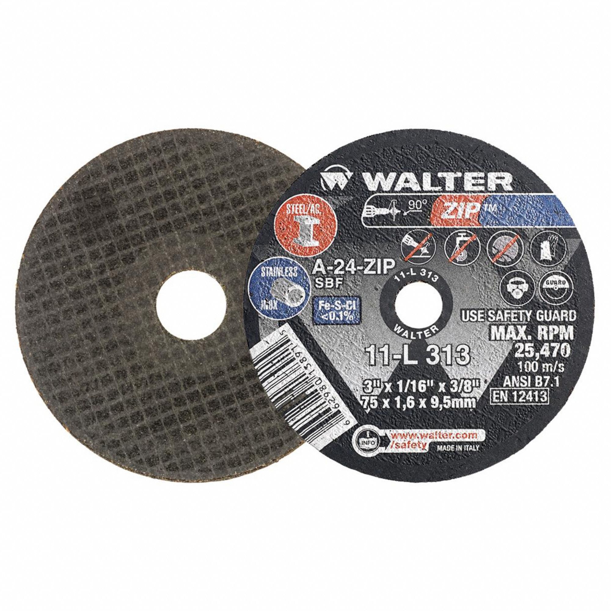 WALTER, Type 1, 3" x 1/16" x 3/8", Abrasive Cut-Off Wheel - 32WK77 ...