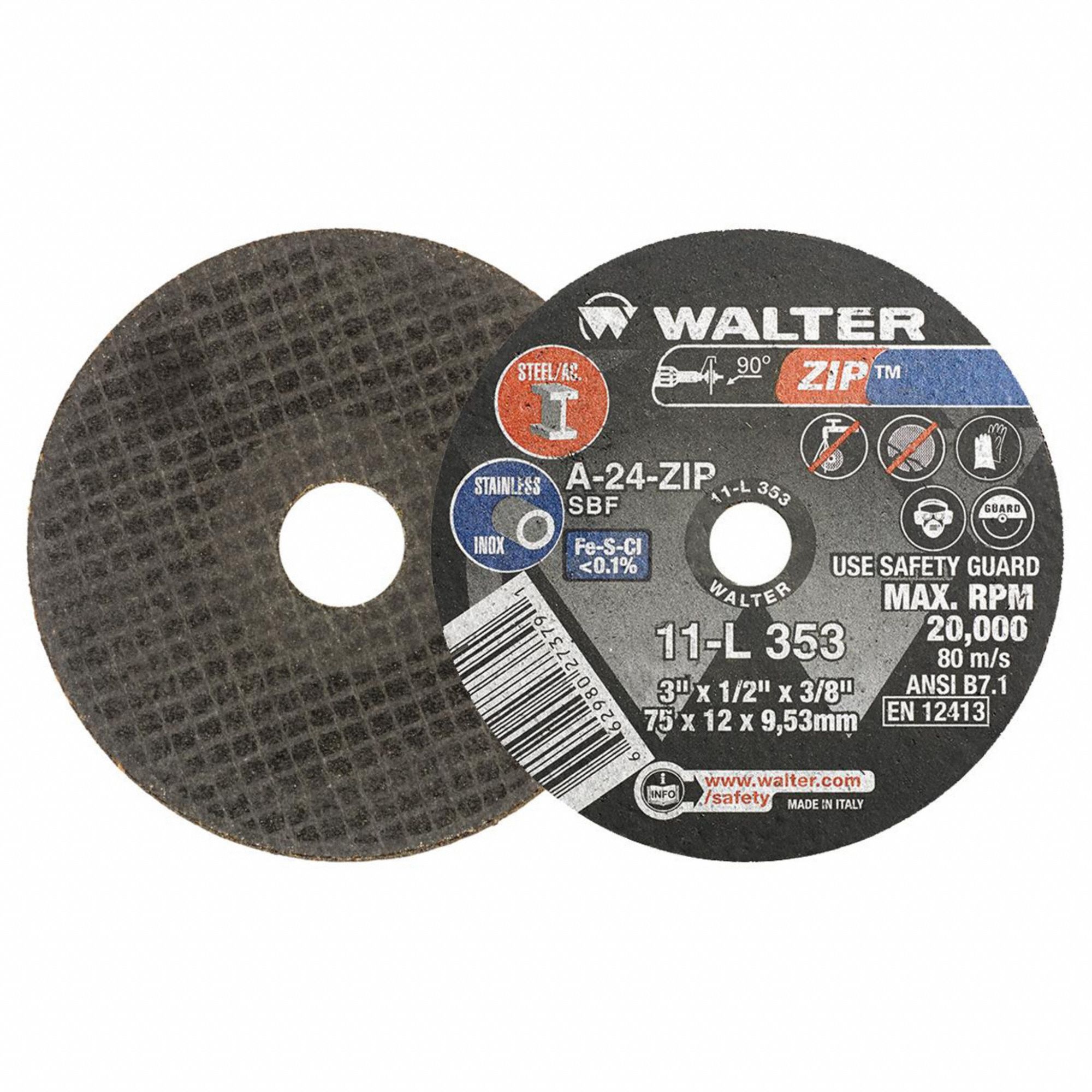 WALTER, Type 1, 3" x 1/2" x 3/8", Abrasive Cut-Off Wheel - 32WK81 ...